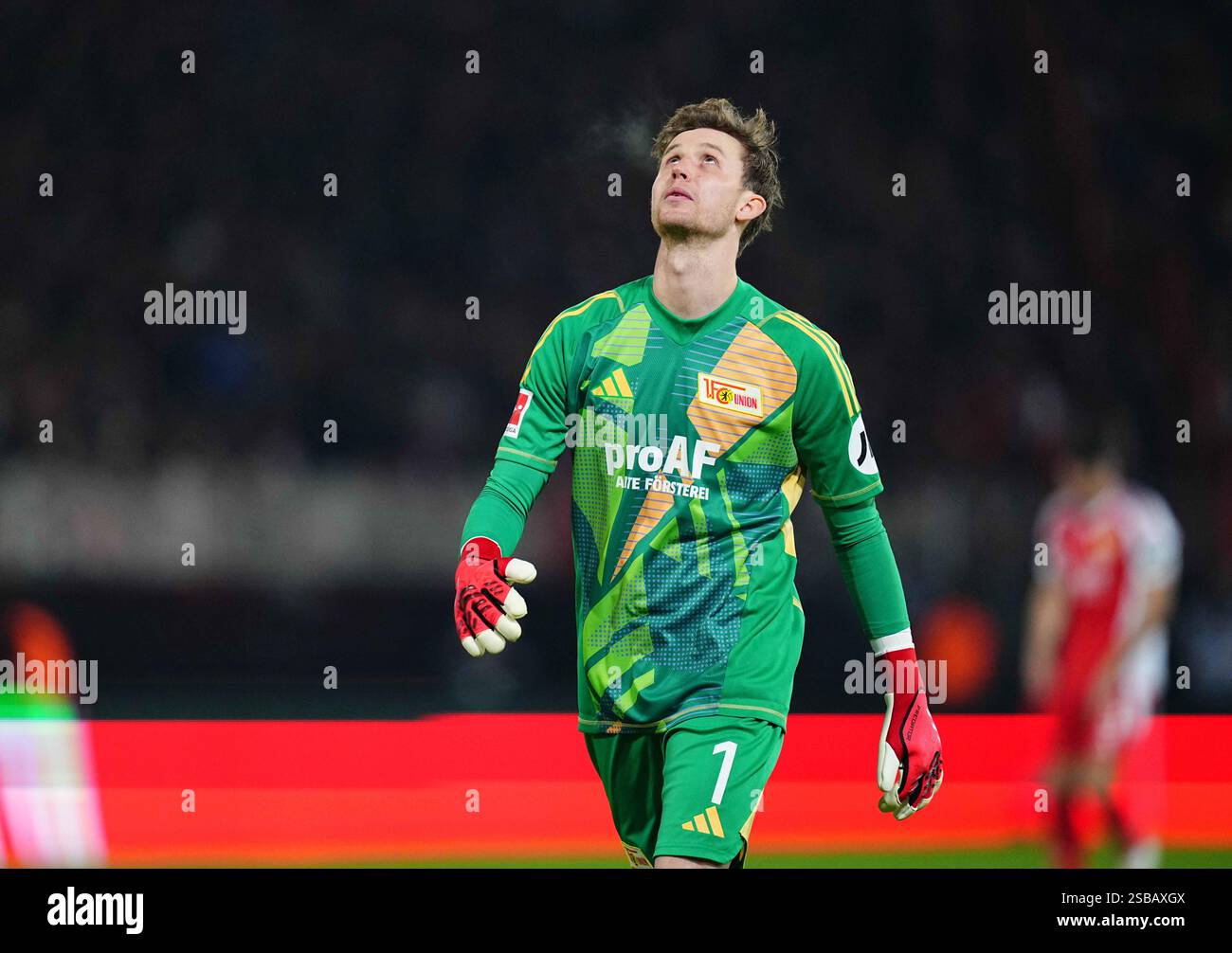 February 01 2025: Frederik Ronnow of Union Berlin looks on during a 1 ...