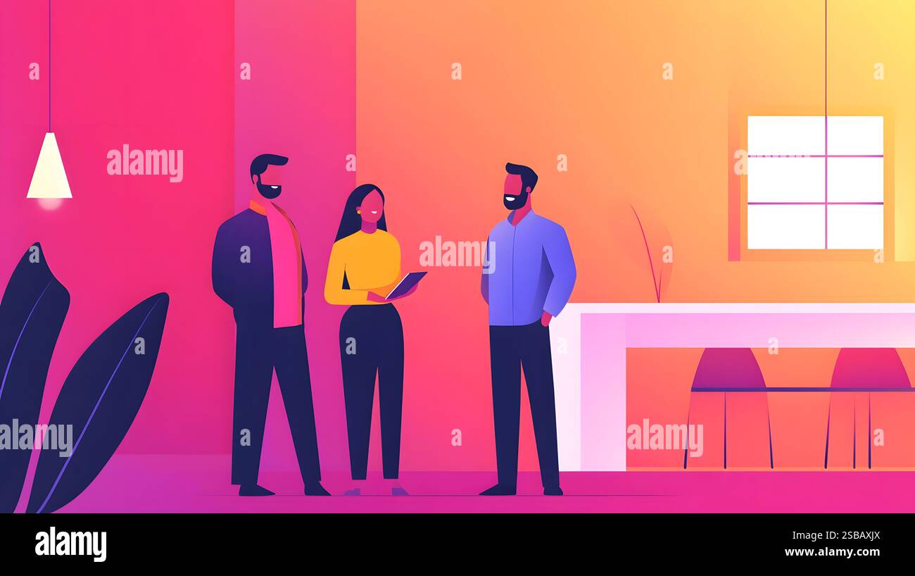 Innovation Hub: A flat design showcasing colleagues collaborating and ...