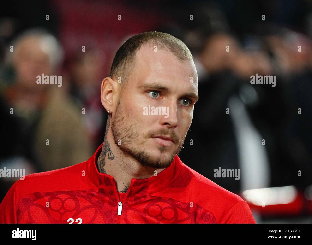 February 01 2025: David Raum of RB Leipzig looks on during a 1 ...