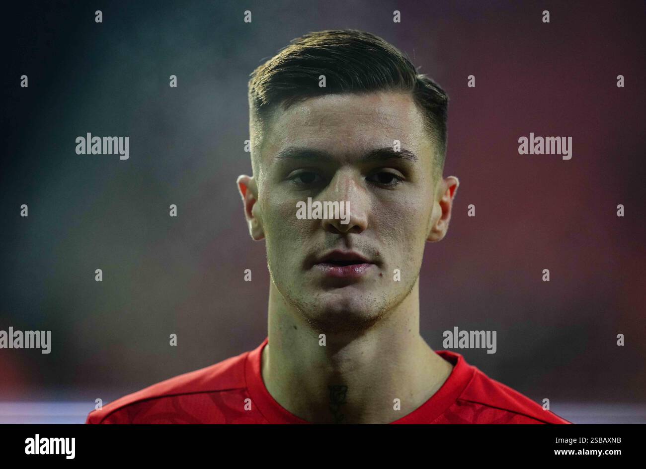 February 01 2025: Benjamin Sesko of RB Leipzig looks on during a 1 ...