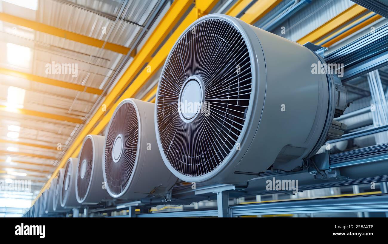 Large industrial fans with advanced self-cleaning mechanisms installed ...
