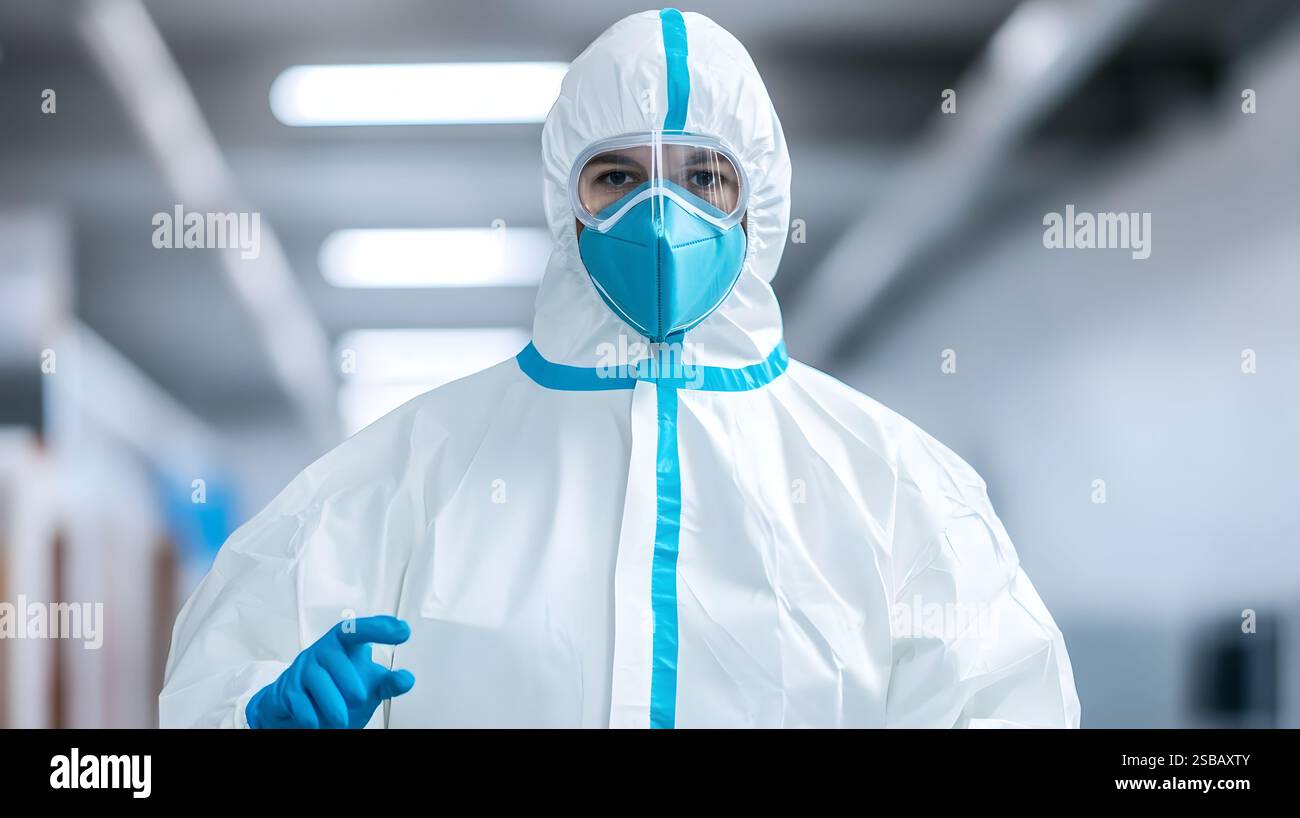 Worker in Protective Gear Disinfecting High-Touch Areas of Factory ...
