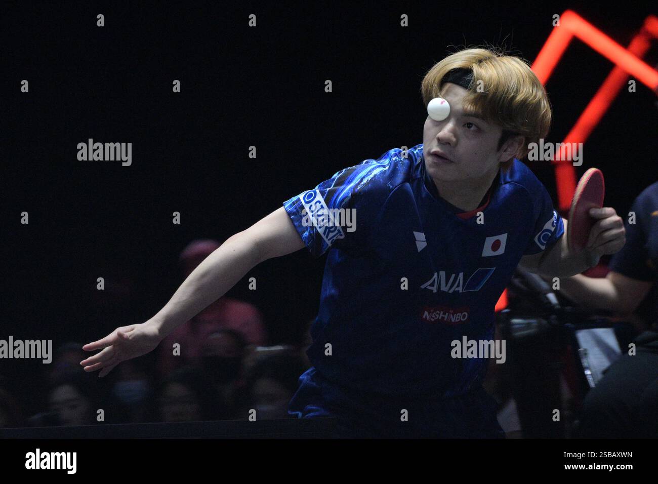 Singapore. 2nd Feb, 2025. Uda Yukiya serves during the men's singles ...