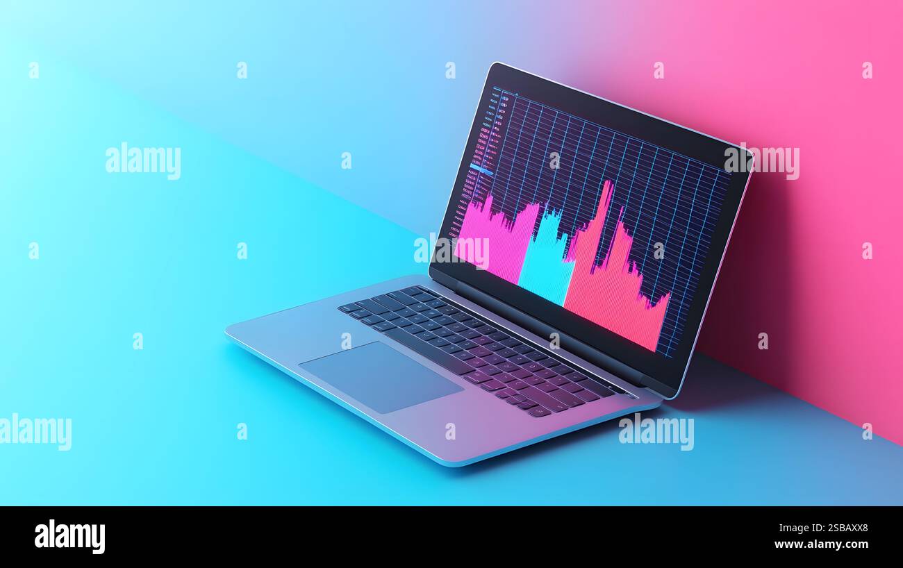 Laptop computer displaying detailed sales and performance charts,graphs ...