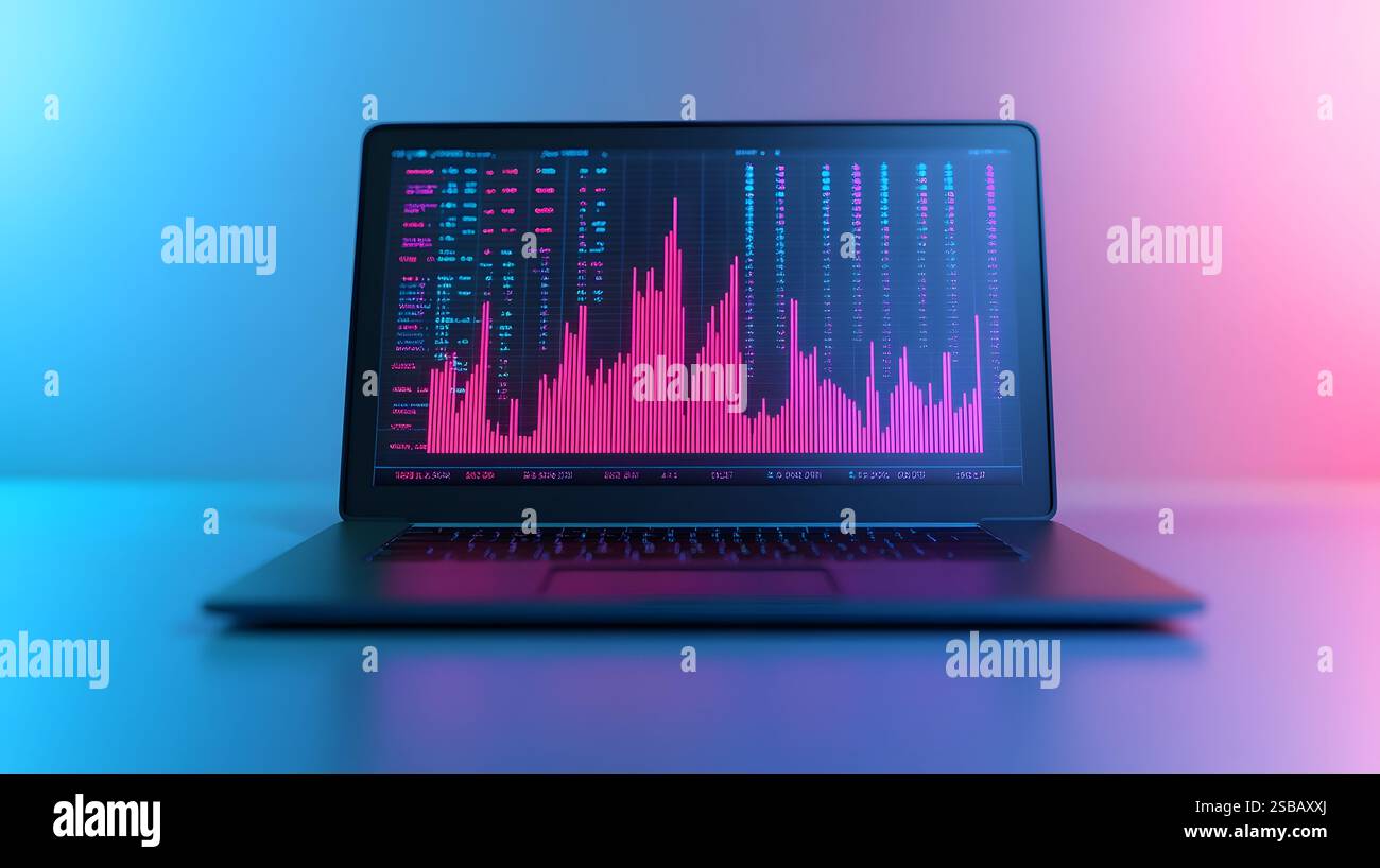 Open laptop displaying vibrant data visualizations,smooth graphs,and a ...