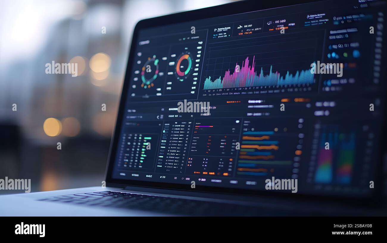 Sleek And Modern Real Time Analytics Dashboard With Floating Data Visualization Icons Glowing On