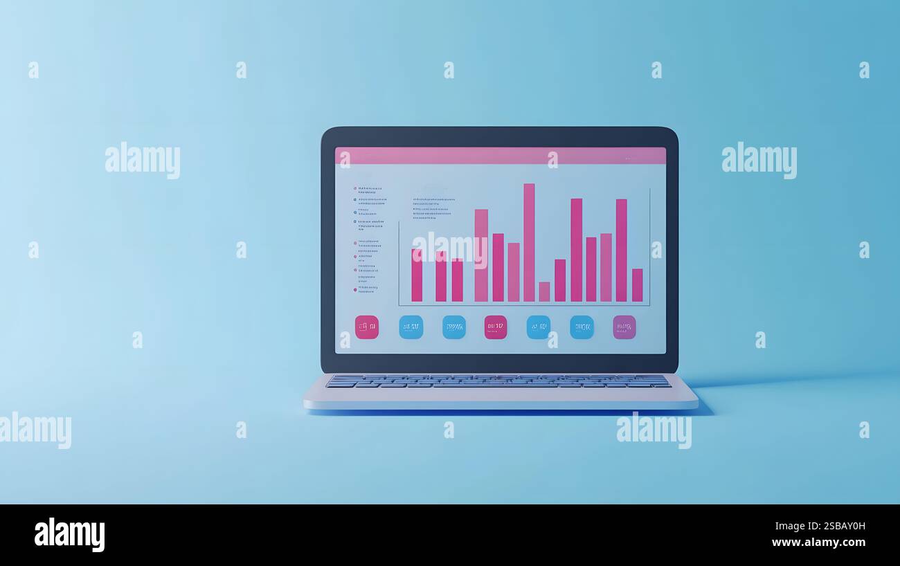 Floating Real-Time Analytics Dashboard on Laptop Screen with Glowing Data Icons,Blue 3D of ...