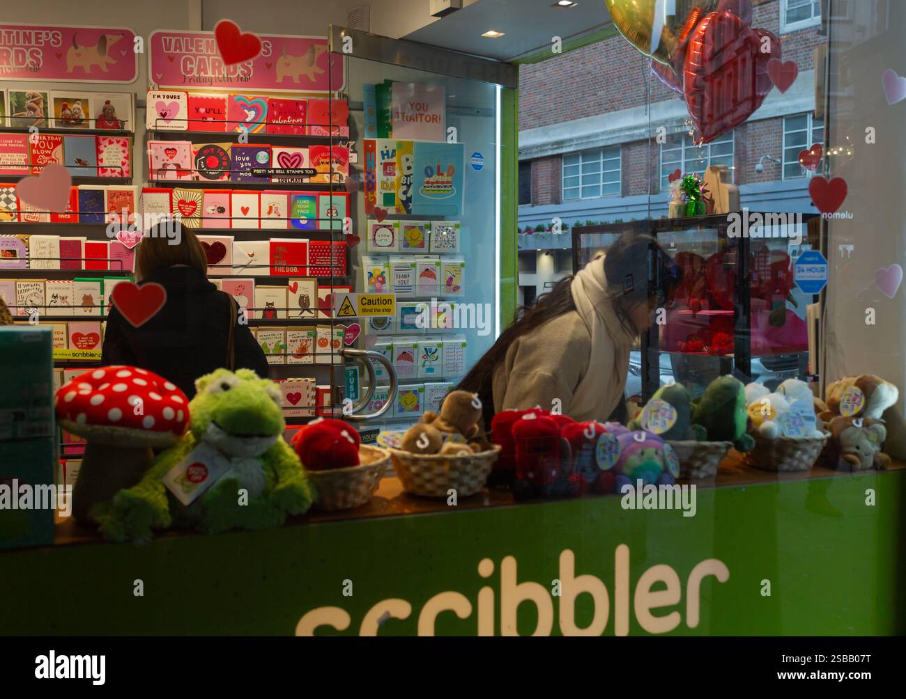 Close-up view of colourful Scribbler high street store window, nearing ...