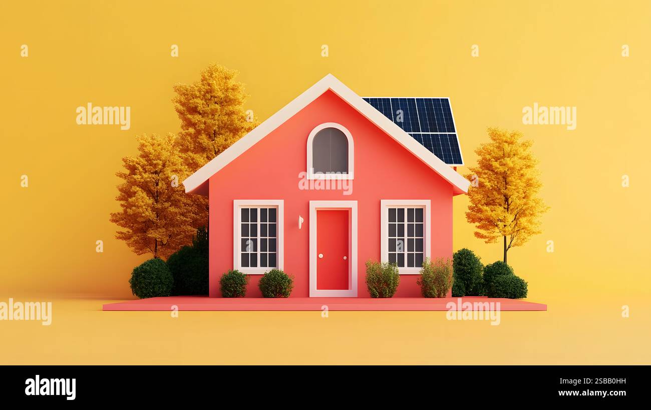 of a modern,energy-efficient home with solar panels and a clean ...