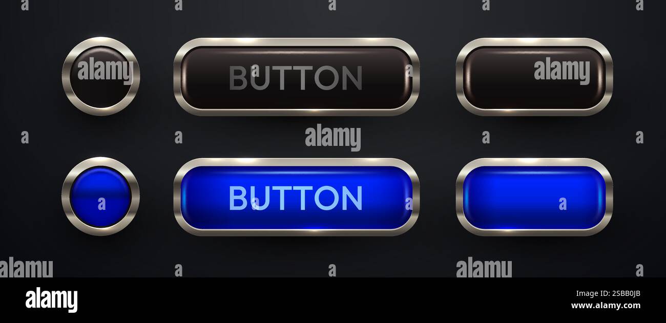 luxury Button set. Glossy metal buttons. Vector illustration Stock ...