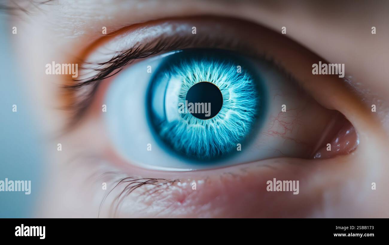 Vibrant blue human eye in close-up detail,showcasing the concept of ...