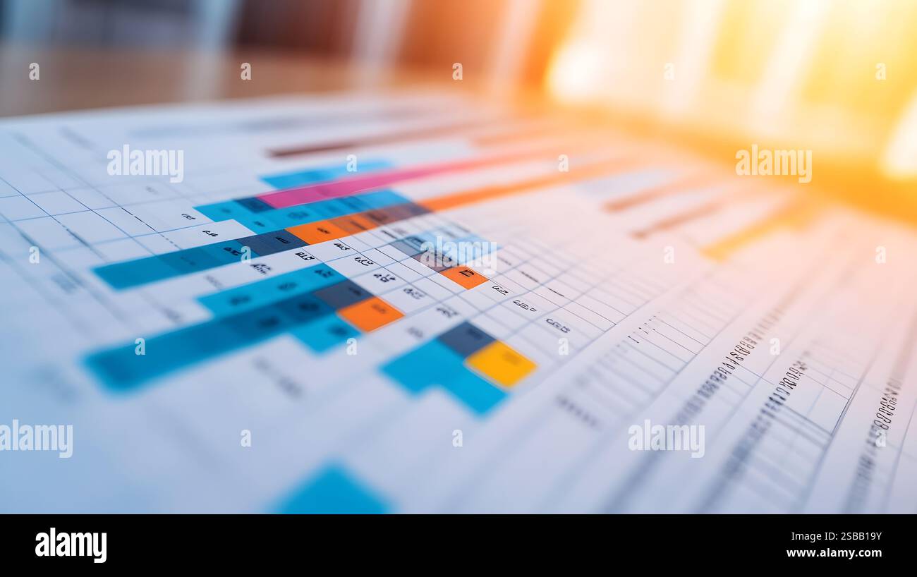 Close-up view of a Gantt chart highlighting critical paths and ...