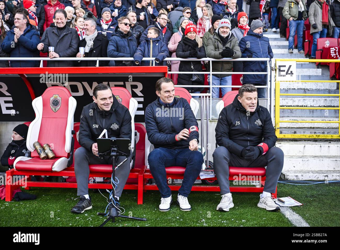 Antwerpen, Belgium. 02nd Feb, 2025. Antwerp's assistant coach Stef Wils, Antwerp's head coach ...