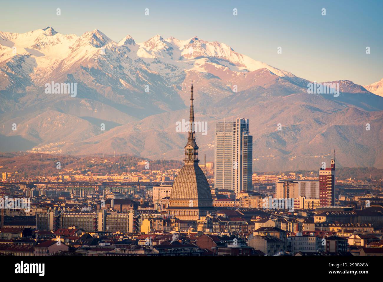 Torino landscape with the iconic Mole Antonelliana and the Intesa ...