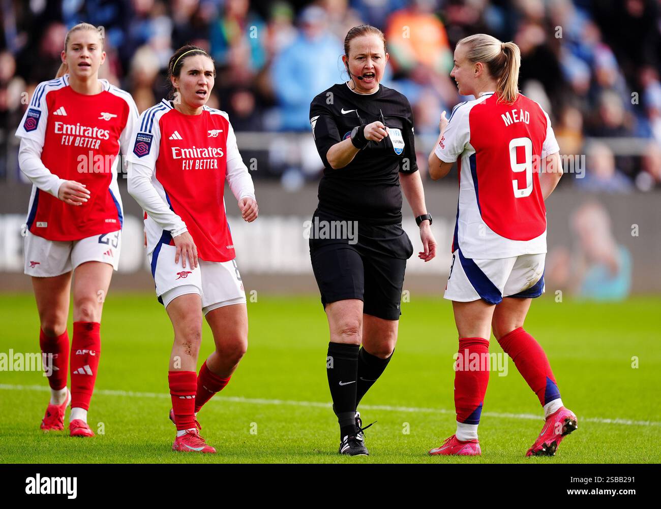 Referee Cheryl Foster (centre) awards a penalty to Manchester City during the Barclays Women's ...