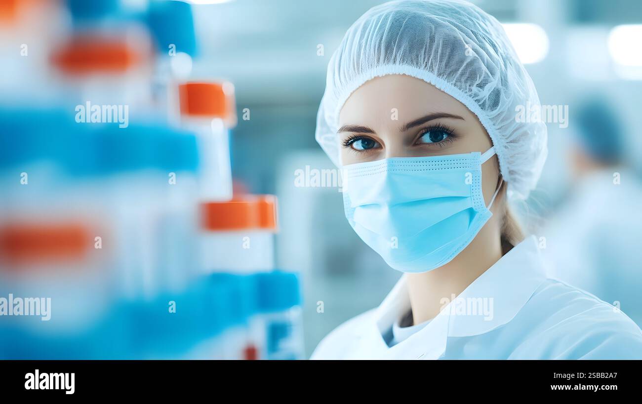 Medical professional in uniform and face mask reviewing and cross ...