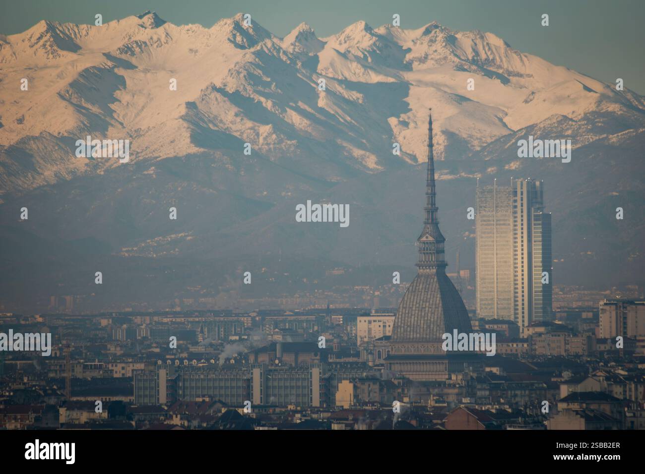 Torino landscape with the iconic Mole Antonelliana and the Intesa ...