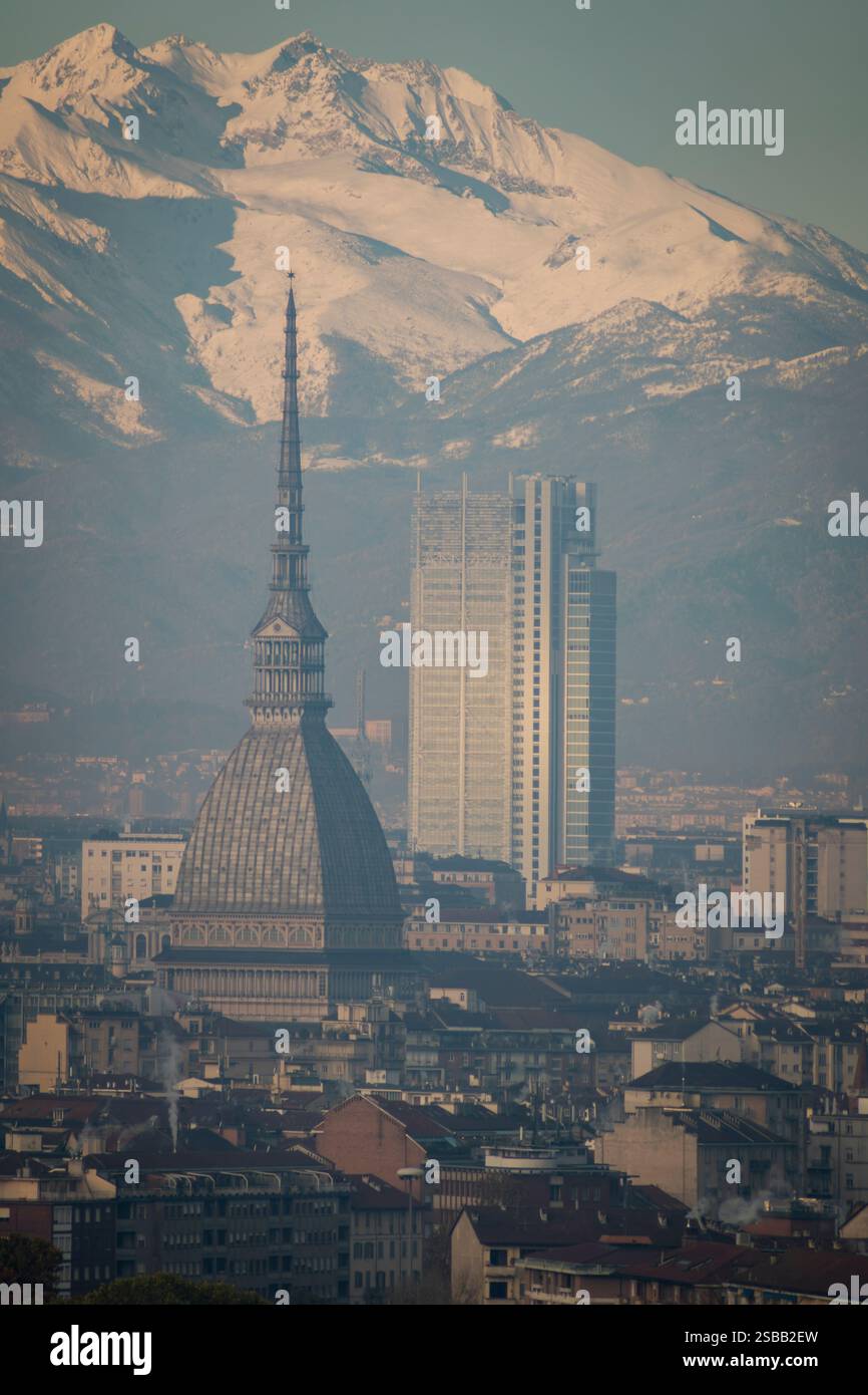 Torino landscape with the iconic Mole Antonelliana and the Intesa ...