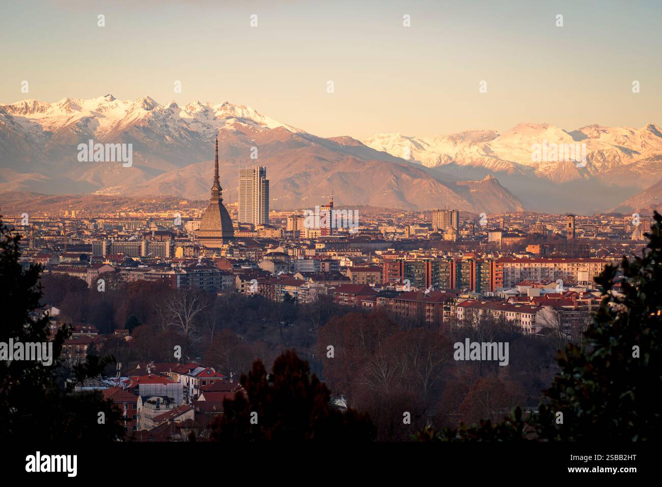 Torino landscape with the iconic Mole Antonelliana and the Intesa ...
