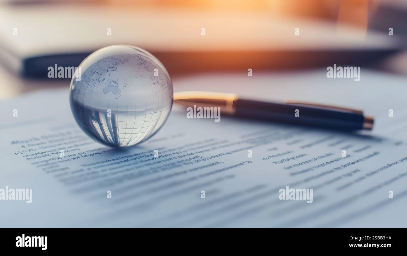 Glass Globe Placed on Formal Contract Document with Pen Nearby ...
