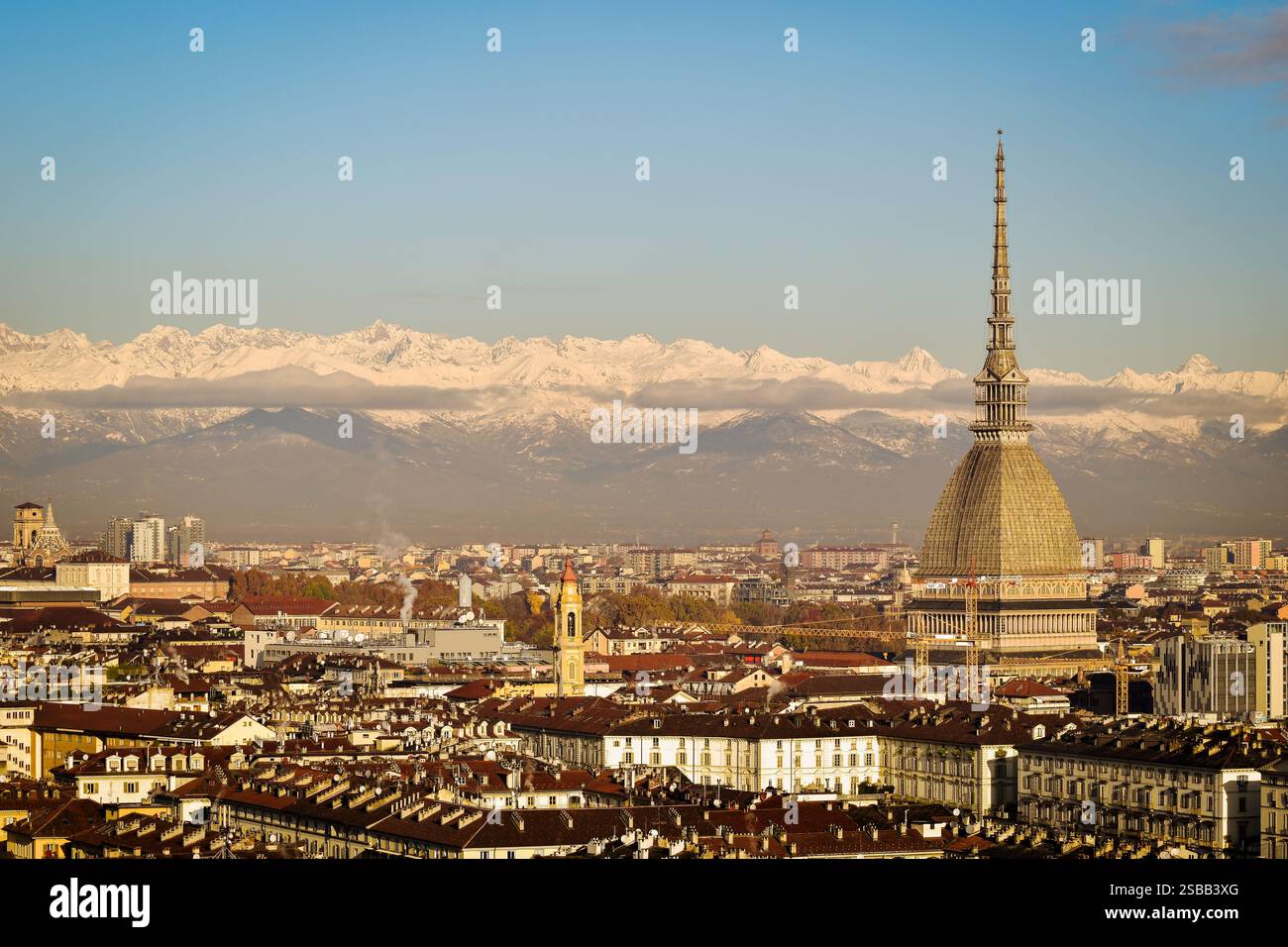 Torino landscape with the iconic Mole Antonelliana and piazza Vittorio ...