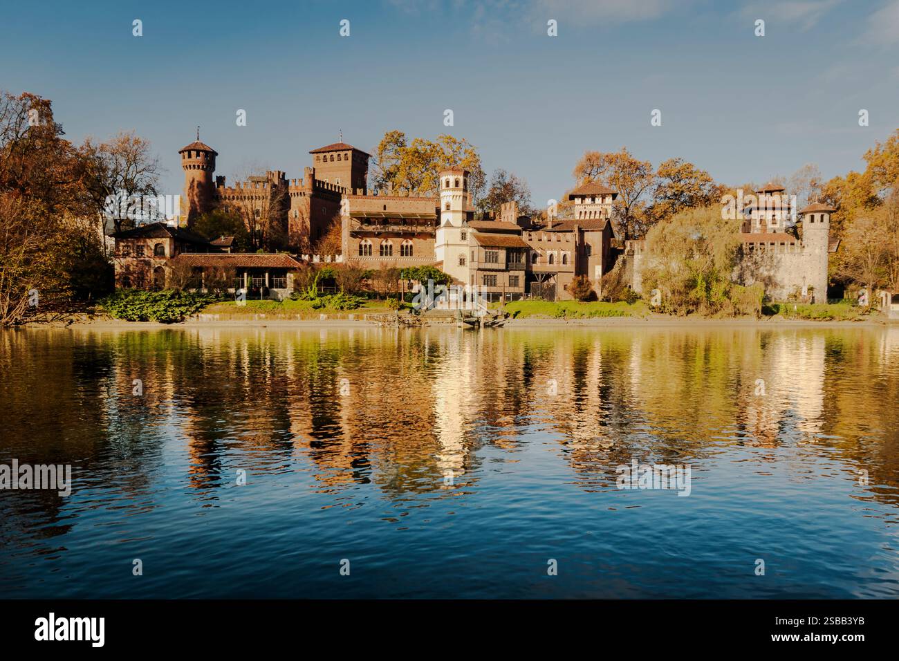 The Medieval Village on the shore of the Po river in Turin. Built ...