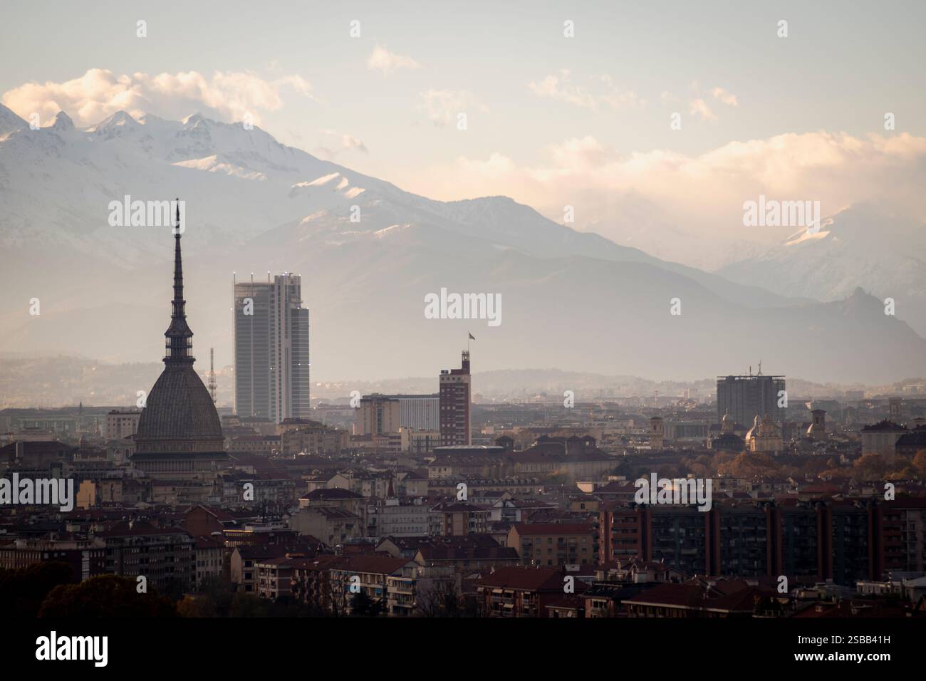 Torino landscape with the iconic Mole Antonelliana and the Intesa ...