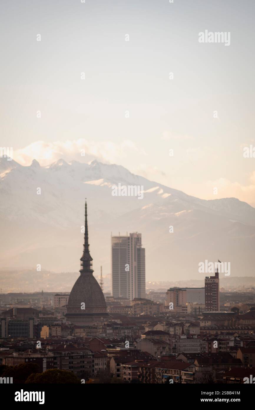 Torino landscape with the iconic Mole Antonelliana and the Intesa ...