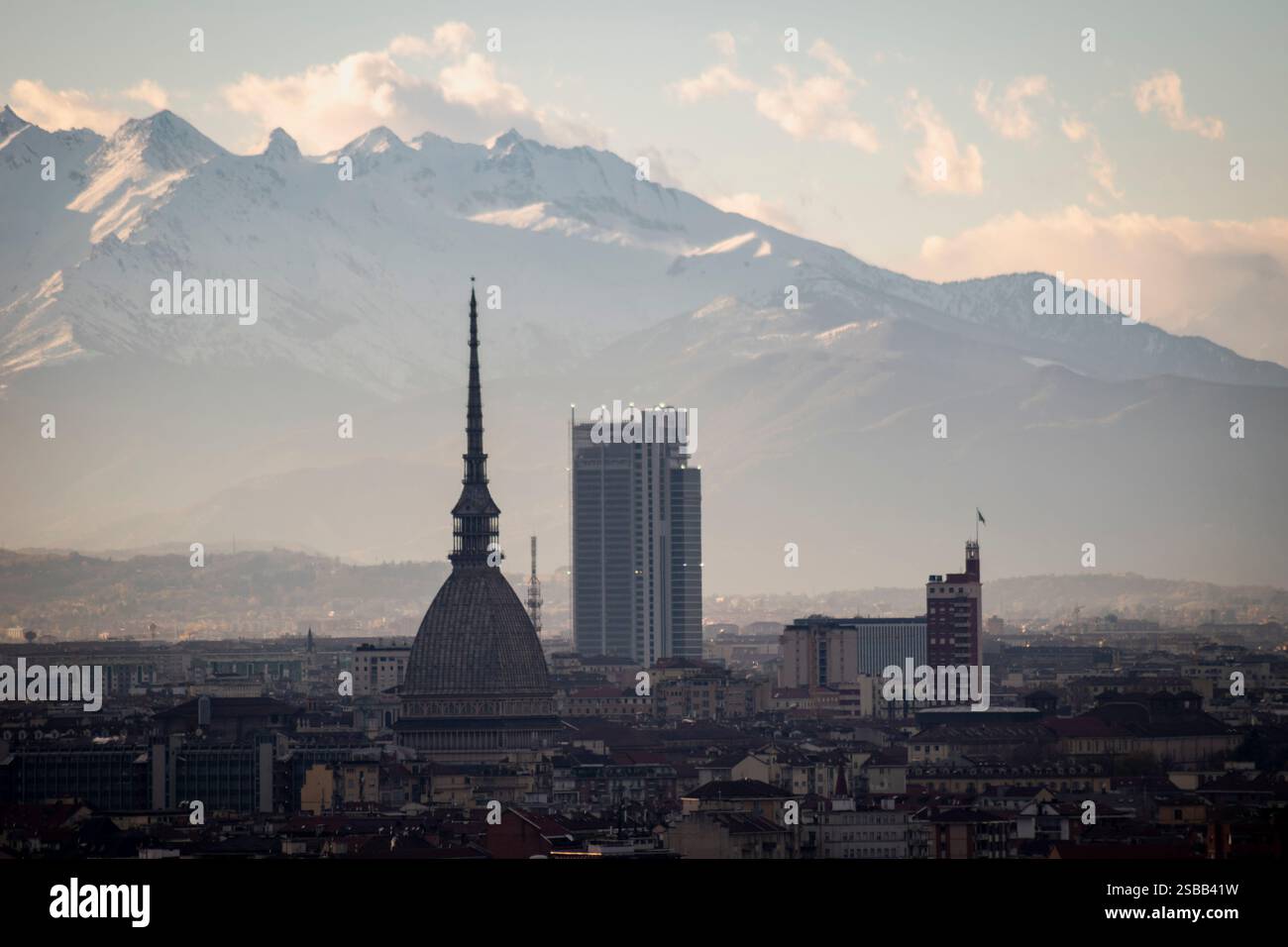 Torino landscape with the iconic Mole Antonelliana and the Intesa ...