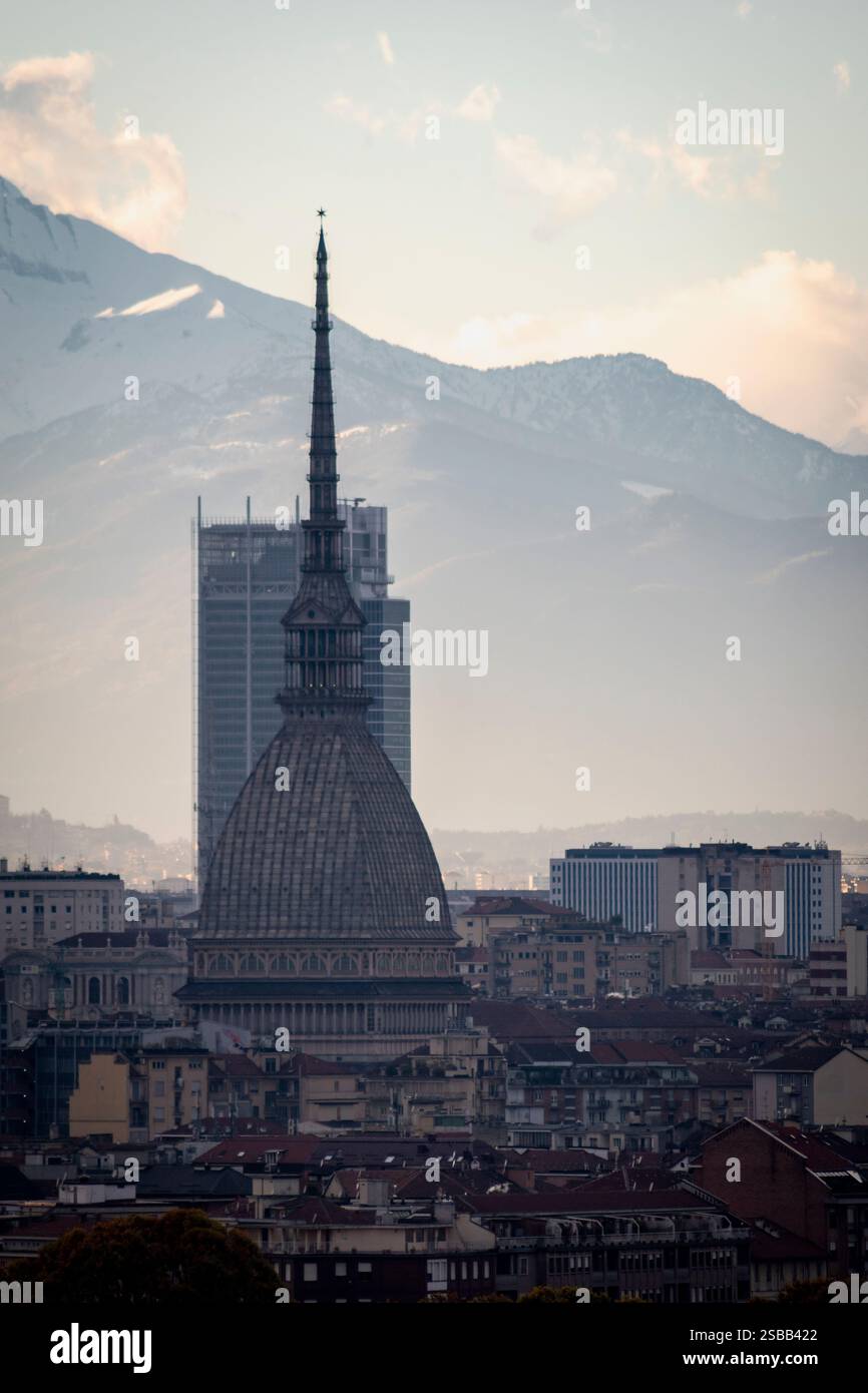 Torino landscape with the iconic Mole Antonelliana and the Intesa ...