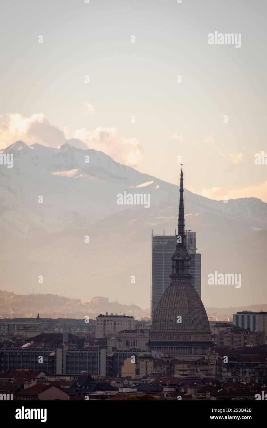 Torino landscape with the iconic Mole Antonelliana and the Intesa ...