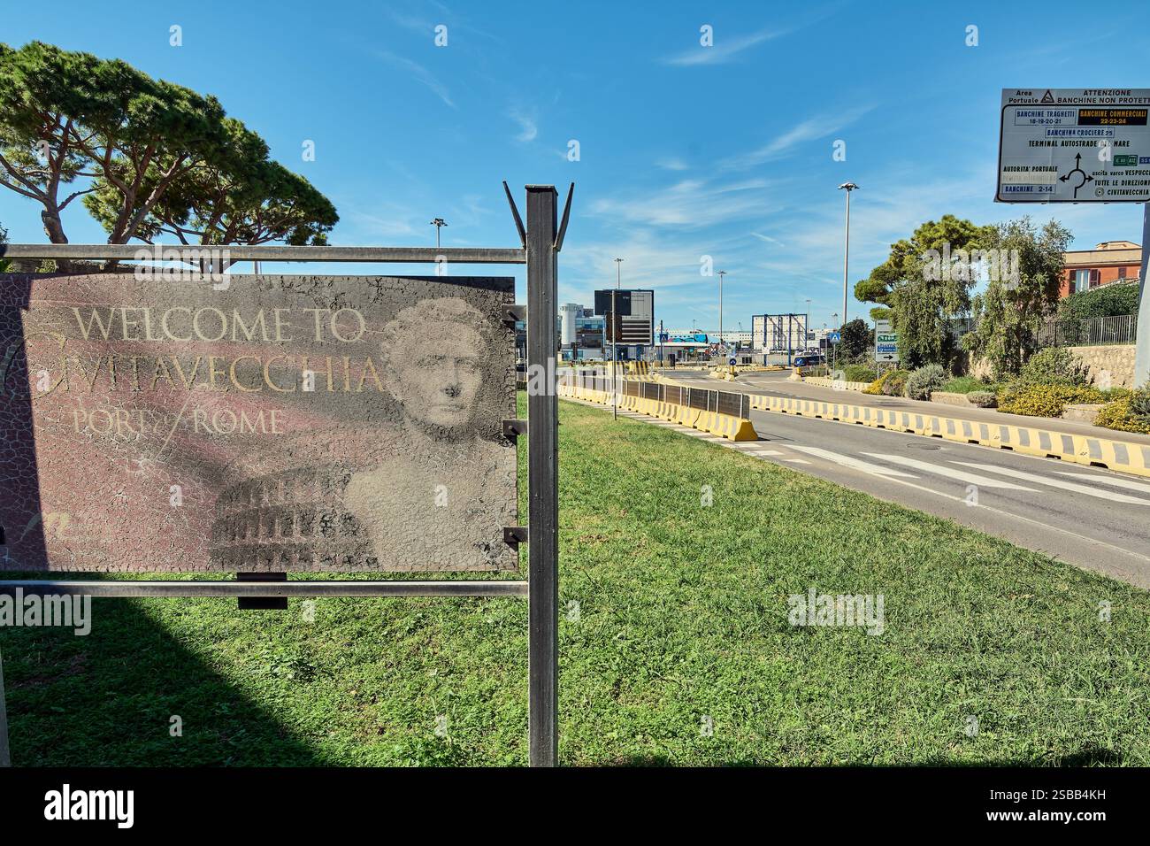 Civitavecchia, Italy - February 02, 2025: A weathered welcome sign at ...