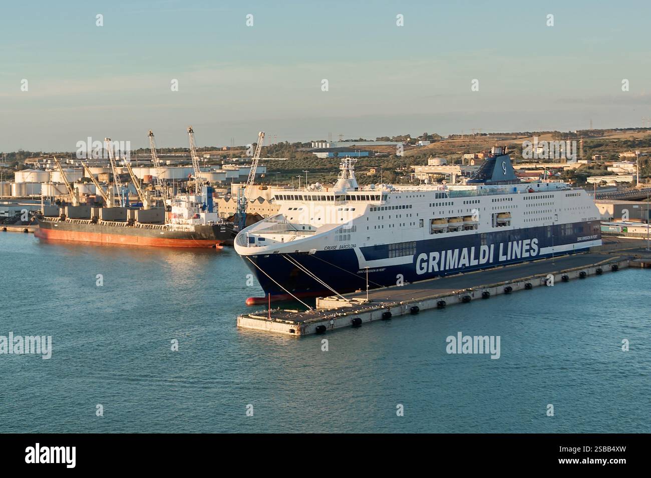 Civitavecchia, Italy - February 2, 2025: A seaport with a docked ferry ...