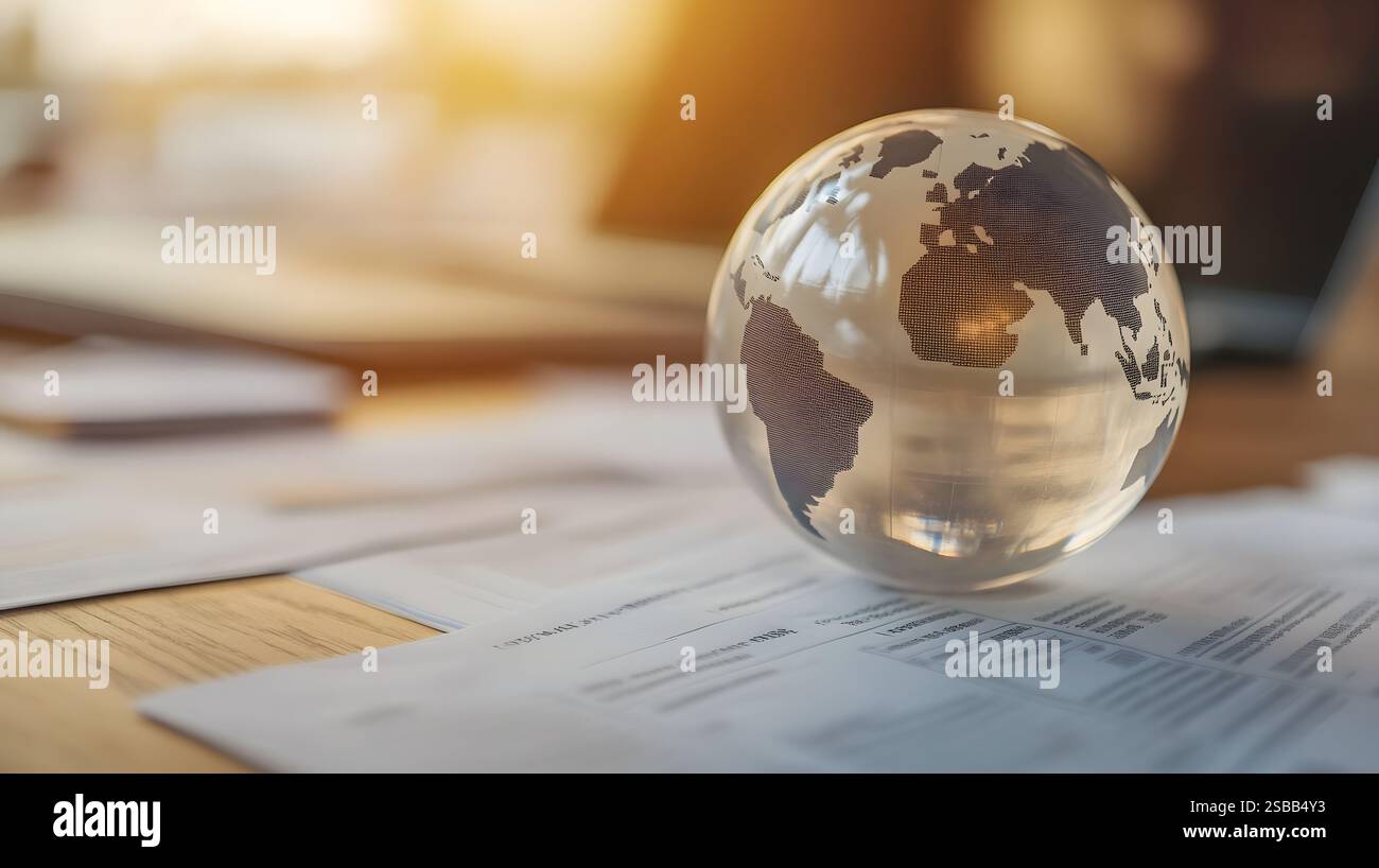 Transparent Glass Globe Surrounded by Scattered Paper Documents on ...