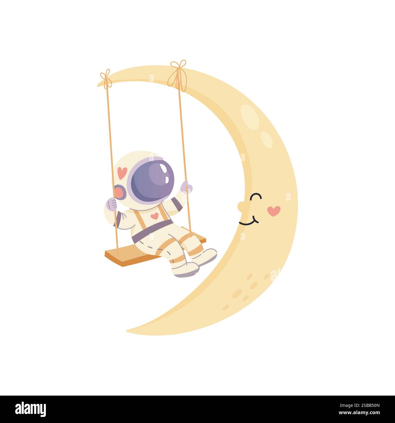 Space illustration. Astronaut sitting on a swing on a moon. Vector ...