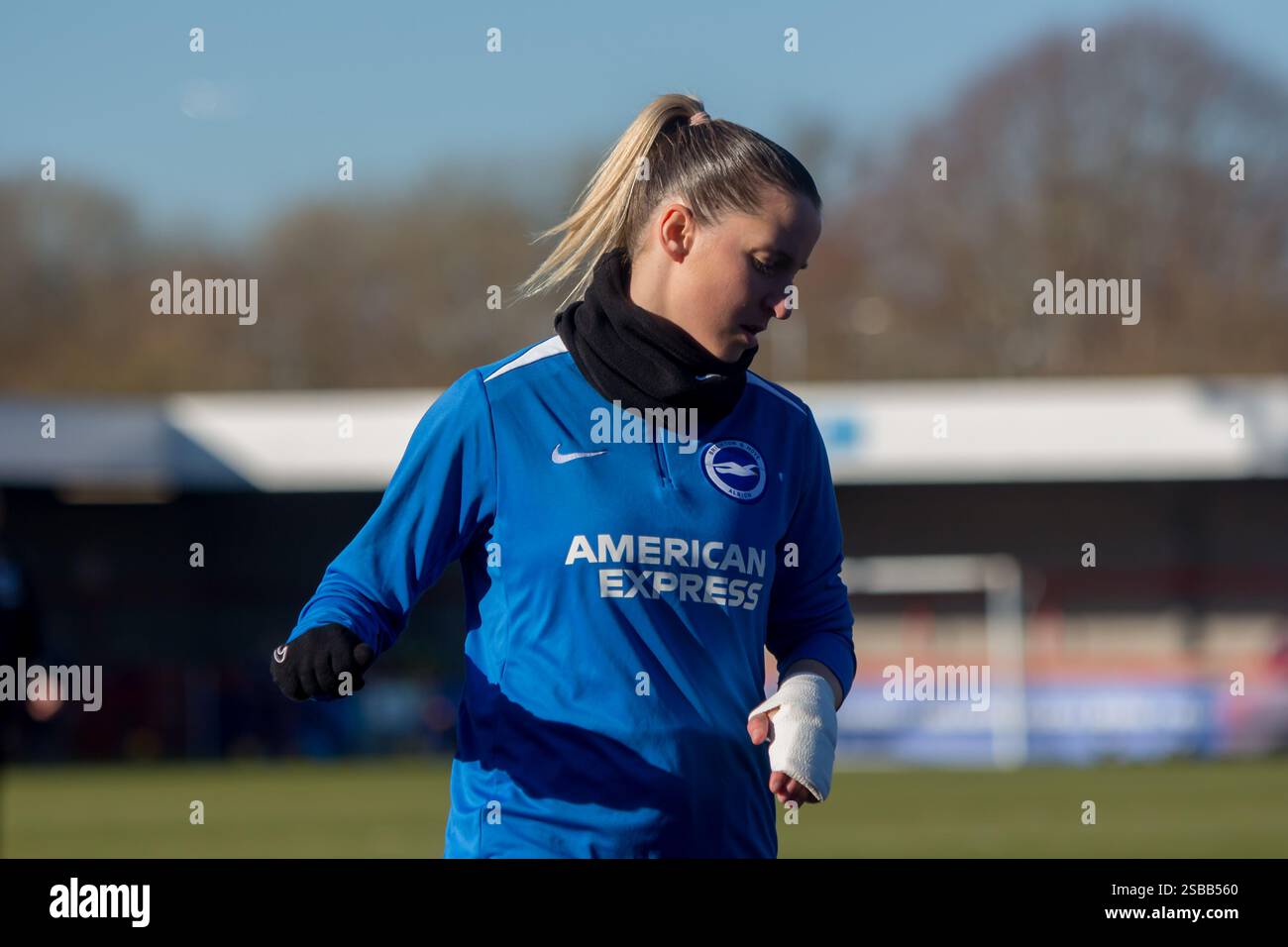 Crawley, England, February 2nd 2025 Jelena Cankovic (10 Brighton) warming up ahead of the ...