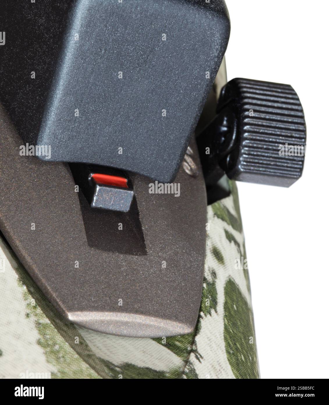 Bolt action rifle closeup where a red bar shows behind the receiver ...