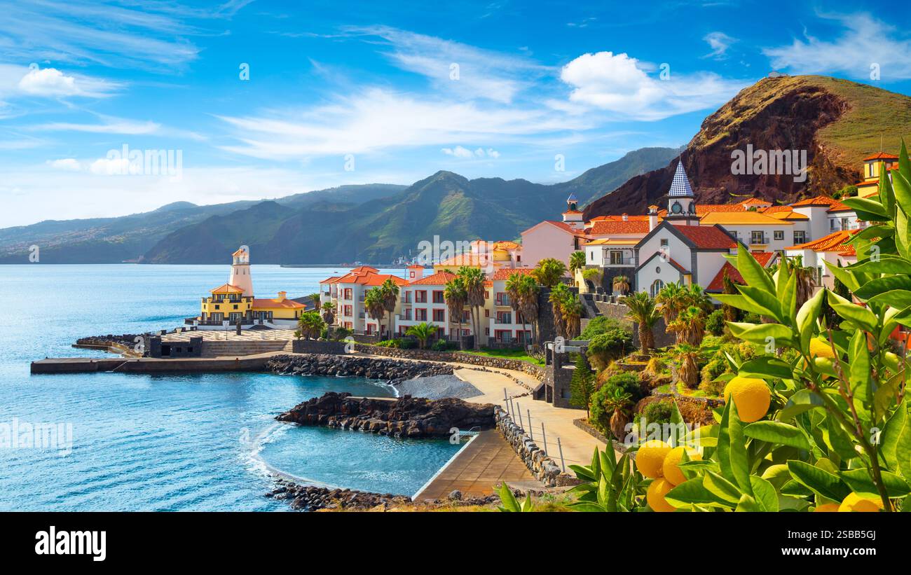 View of the small village of Canical, near Ponta de Sao Lourenco ...