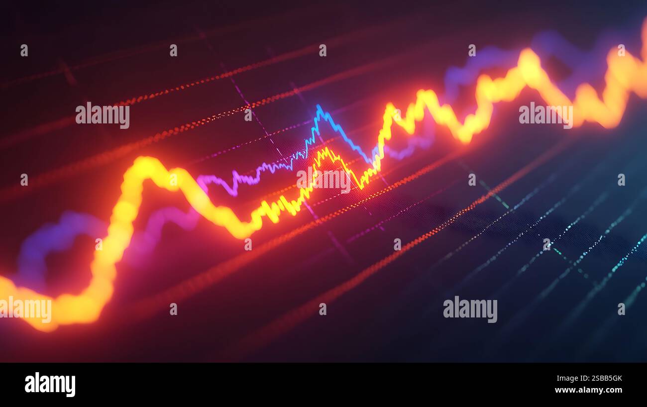 Vibrant 3D Market Chart Displaying Real-Time Financial Data and Trends with Glowing,Dynamic Line ...
