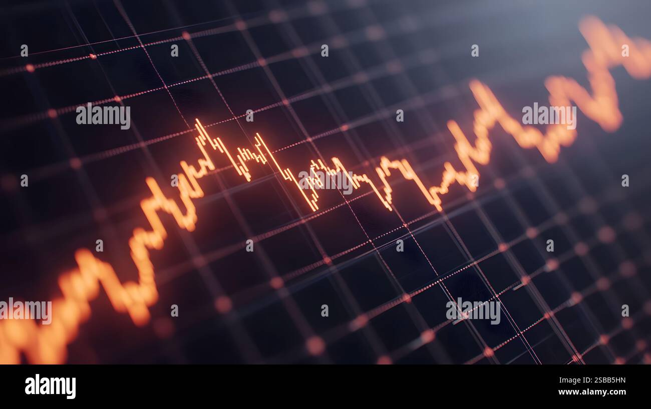 Glowing 3D line chart graph depicting real-time market data and ...