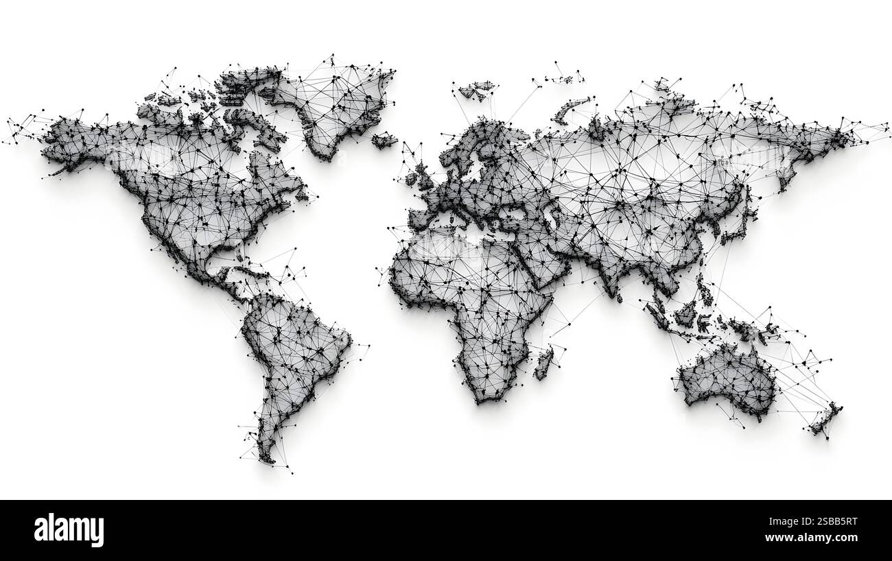 Futuristic global communication network design with nodes and lines ...