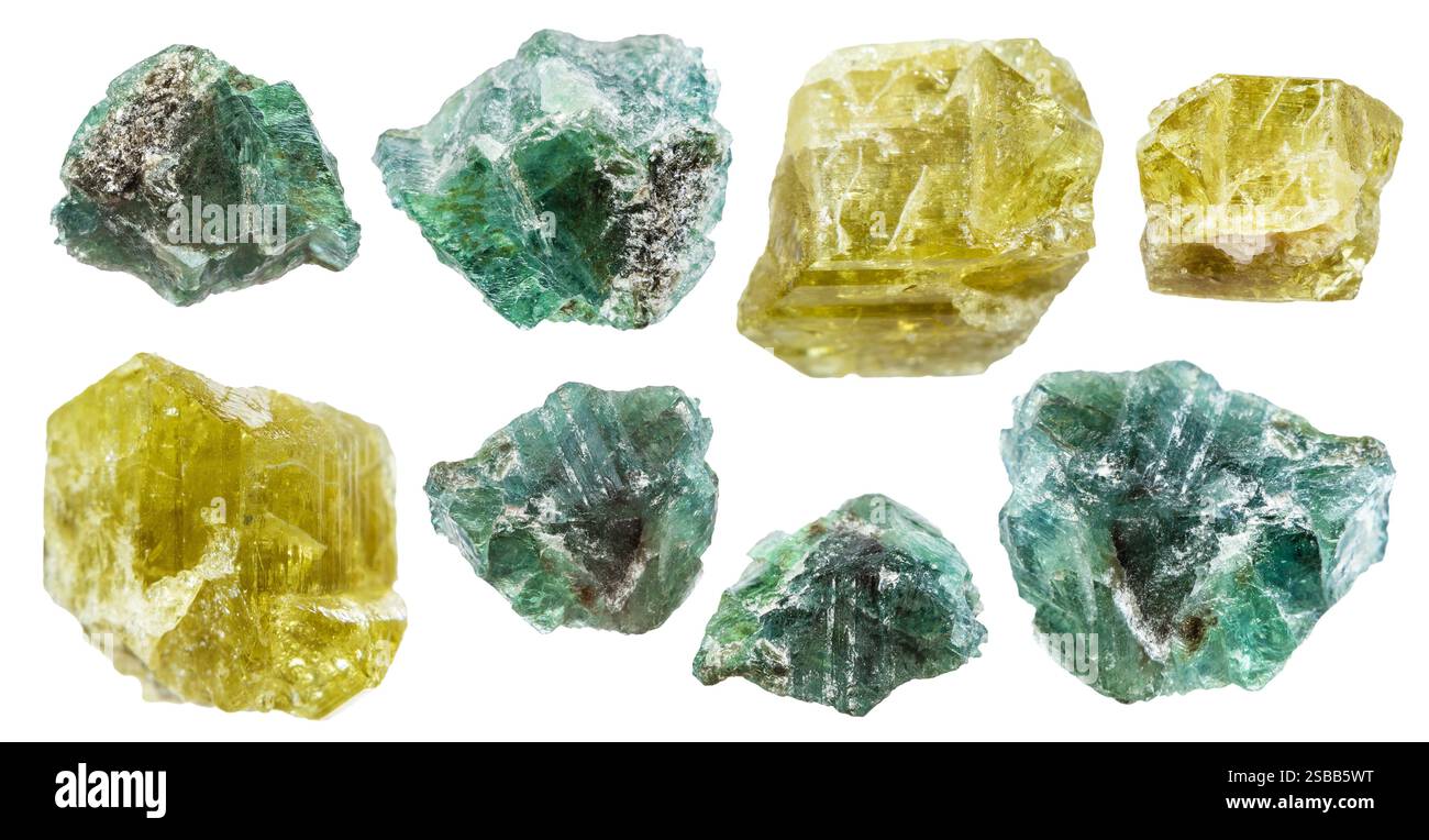 set of various samples of chrysoberyl and alexandrite minerals isolated ...