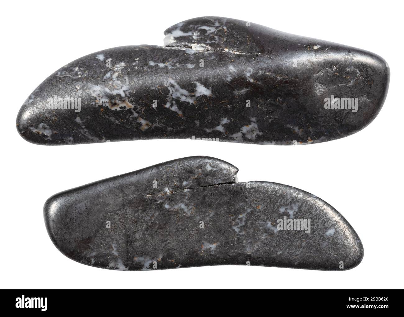 set of various samples of raw braunite minerals isolated on white ...