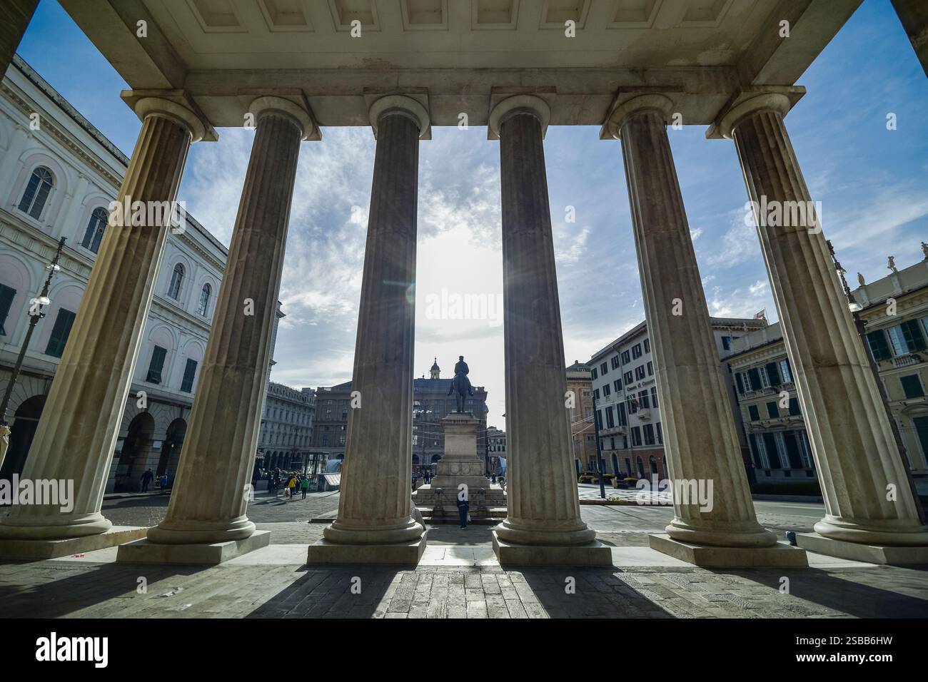 The columns of the Carlo Felice Theater, in De Ferrari square, the very ...