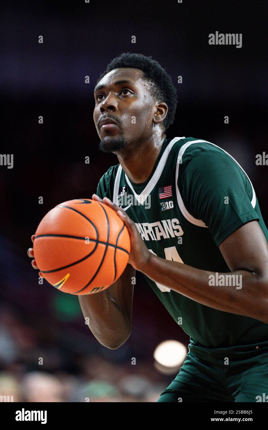 Los Angeles, USA. 1st Feb 2025. Michigan State Spartans forward Xavier Booker (34) shoots a free ...