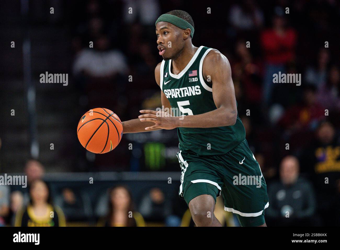 Los Angeles, USA. 1st Feb 2025. Michigan State Spartans guard Tre Holloman (5) during a NCAA men ...