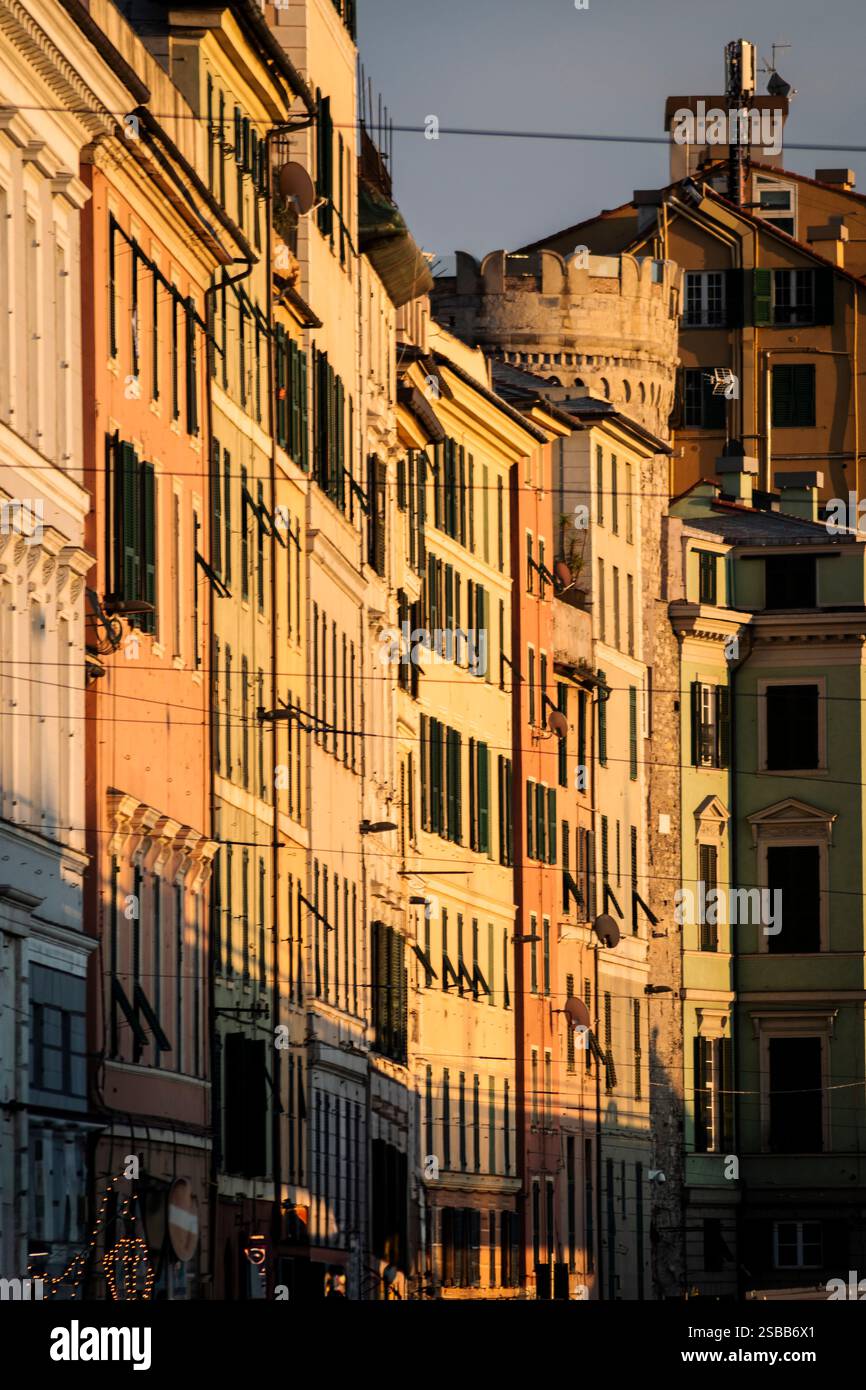 Colorful Genoa, both in the facades facing the old port and in the ...