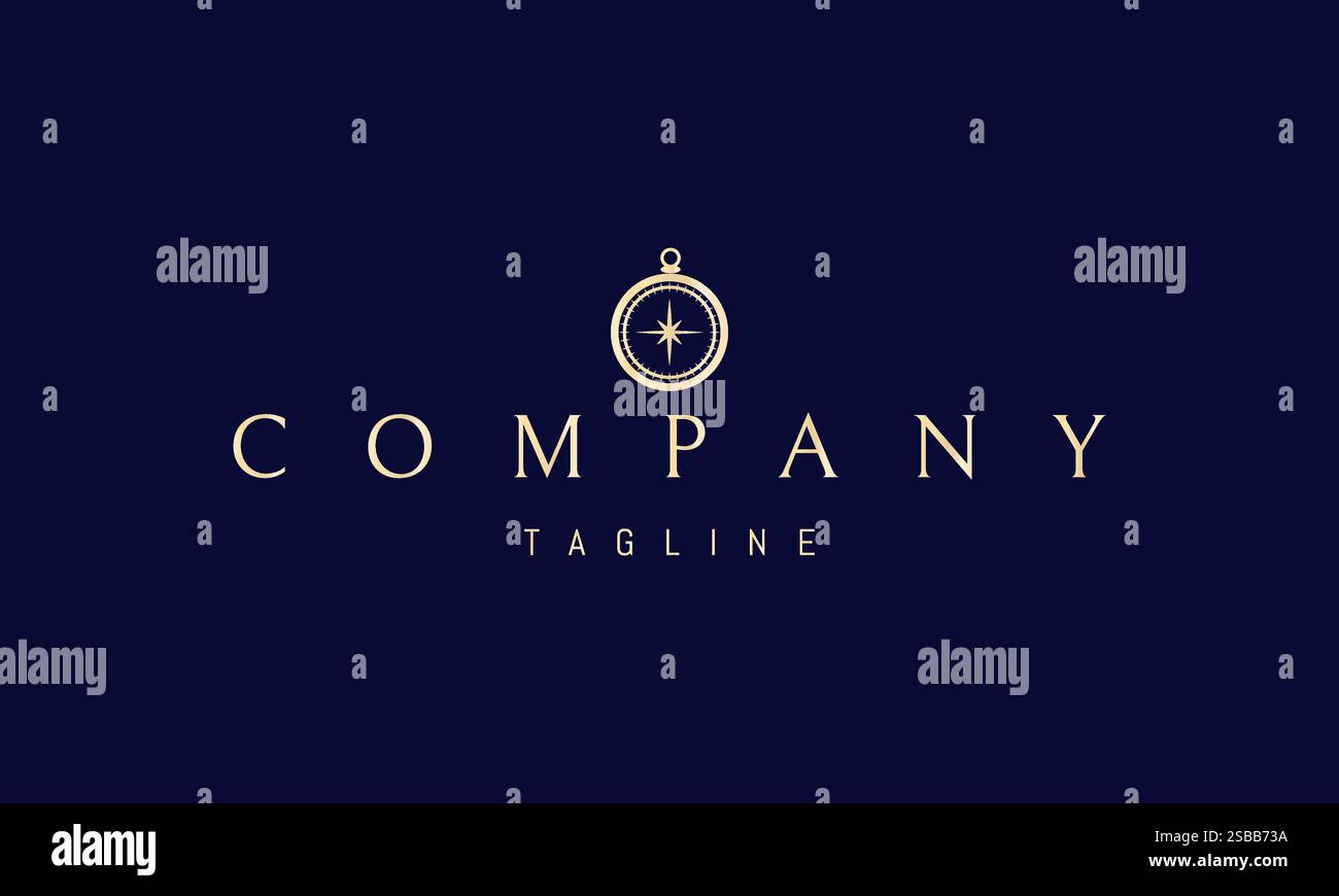 Vector golden logo with an abstract image of a compass with a star in ...
