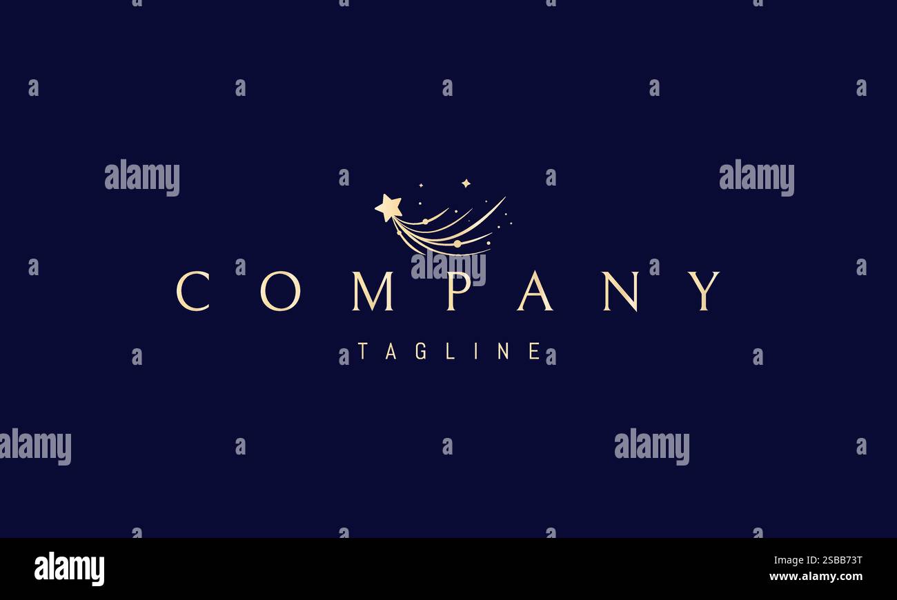Vector golden logo with an abstract image of a flying star in the sky ...