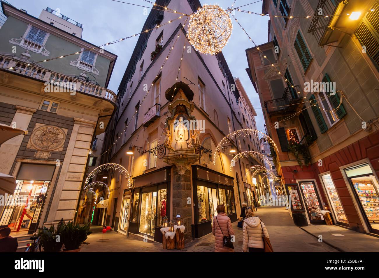 Savona, Italy. Via Pia and the little Madonna, the very center of the ...